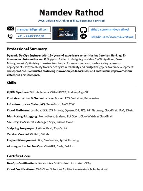 Namdev Rathod Devops Engineer 2025 Pdf Amazon Web Services Cloud Computing