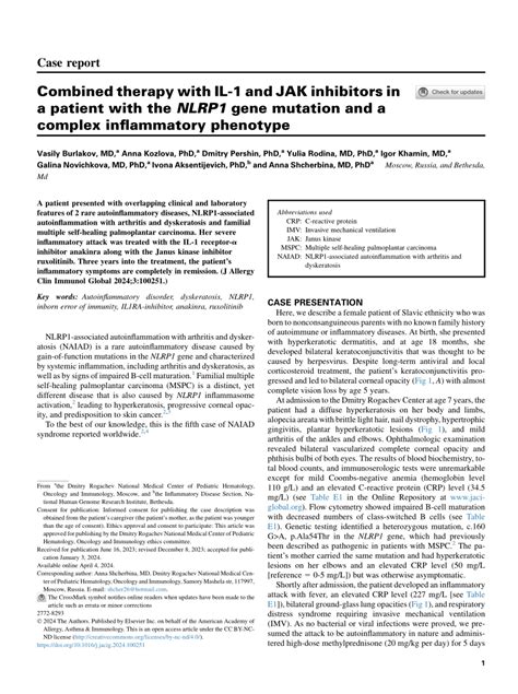 Pdf Combined Therapy With Il 1 And Jak Inhibitors In A Patient With The Nlrp1 Gene Mutation