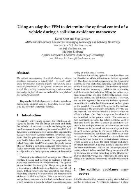 Pdf Using An Adaptive Fem To Determine The Optimal Control Of A Vehicle During A Collision