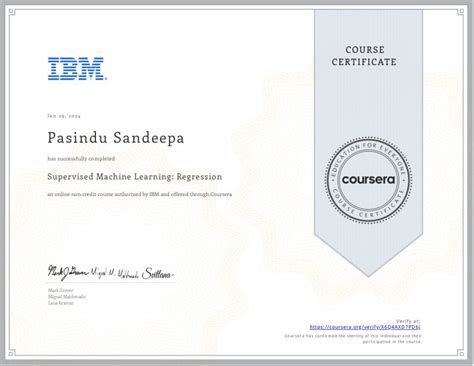 completion of supervised machine learning regression pasindu