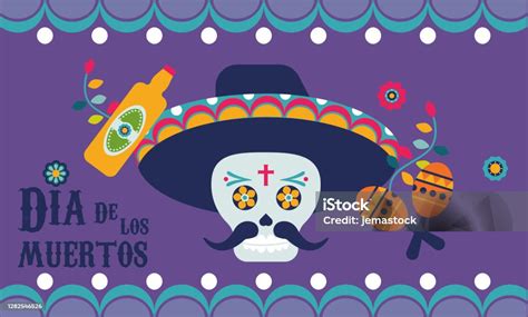 마리아치 두개골과 마라카스를 곁들인 디아 드 로스 무에르토 포스터 가을에 대한 스톡 벡터 아트 및 기타 이미지 가을 갈란드 장식품 공휴일 Istock