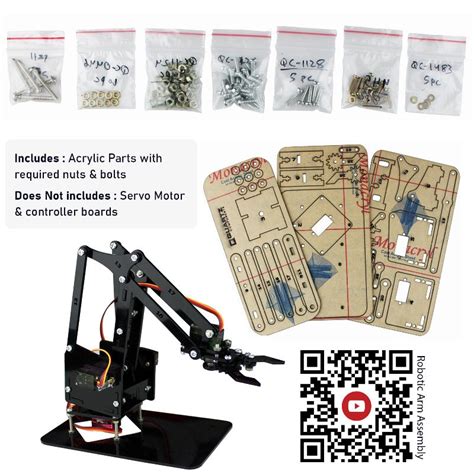 Diy Robotic Arm Acrylic Diy Kit With Nuts Bolts And Full Assembly Guide Without Servo Robozar