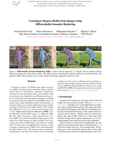 Pdf Learning To Regress Bodies From Images Using Differentiable Semantic Rendering