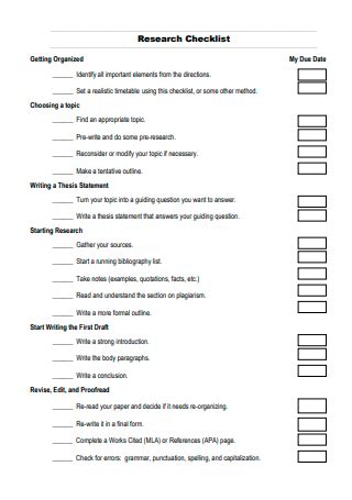 Sample Research Checklist 38 IN PDF MS Word