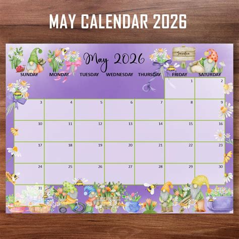 Editable May 2026 Calendar Cute Spring Garden Calendar With Bees And Flower Monthly Schedule