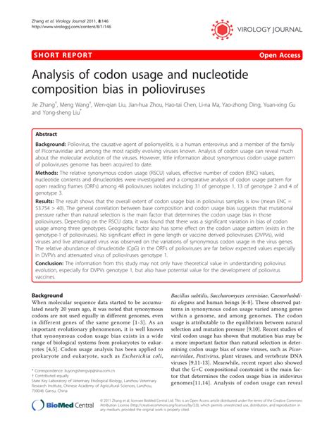 Pdf Analysis Of Codon Usage And Nucleotide Composition Bias In