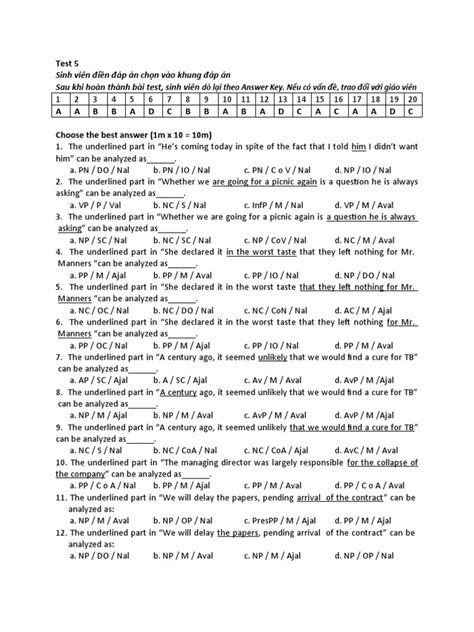 Syntax Test 5 Pdf Syntax Grammar