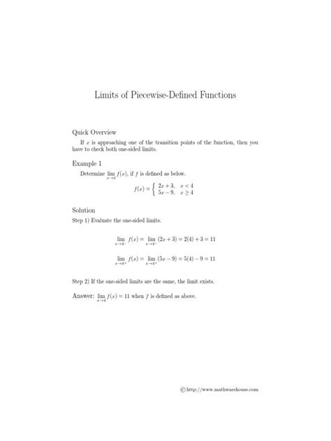 Limits With Piecewise Functions Pdf Discrete Mathematics Mathematical Objects