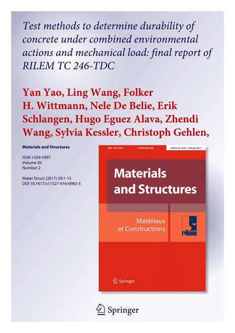 Pdf Test Methods To Determine Durability Of Concrete Under Combined Environmental Actions And