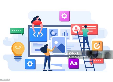 Developers Building Website User Interface Front View On Computer Web Design Ui Ux Software