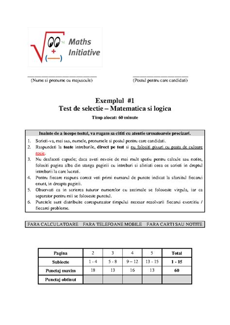 Exemplu Test Matematica Nr