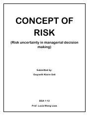 VII RISK UNCERTAINTY IN MANAGERIAL DECISION MAKING Pdf CONCEPT OF RISK Risk Uncertainty In