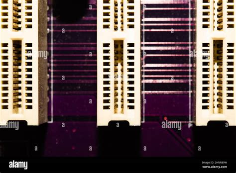Memory Slots On The Motherboard Close Up Ram Socket Connector On The Circuit Board Of Computer
