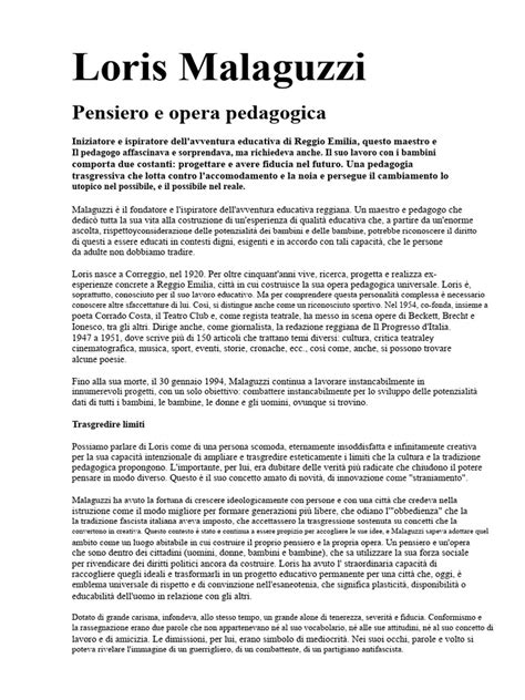 Loris Malaguzzi Pensiero E Opera Pedagogica Hoyuelos Cp 307 Pdf