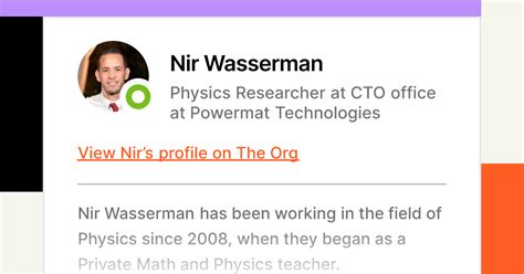 Nir Wasserman Physics Researcher At Cto Office At Powermat Technologies The Org