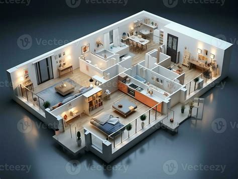 Ai Generated 3d Floor Plan Of An Open Concept Living Apartment Layout
