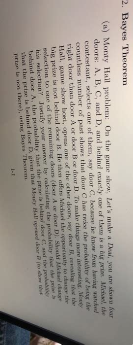 Solved 2 Bayes Theorem A Monty Hall Problem On The Game