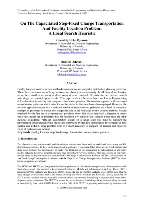 Pdf On The Capacitated Step Fixed Charge Transportation And Facility