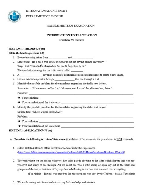 Midterm Exam Introduction To Translation Pdf Vietnam