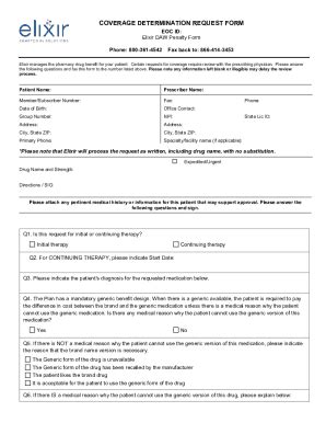 Fillable Online COVERAGE DETERMINATION REQUEST FORM Elixir DAW Penalty Form Fax Email Print