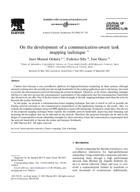 Pdf On The Development Of A Communication Aware Task Mapping Technique