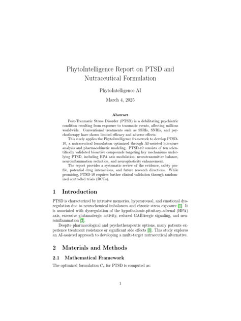 Phytointelligence Report On Ptsd And Nutraceutical Formulation Pdf Hypothalamicpituitary