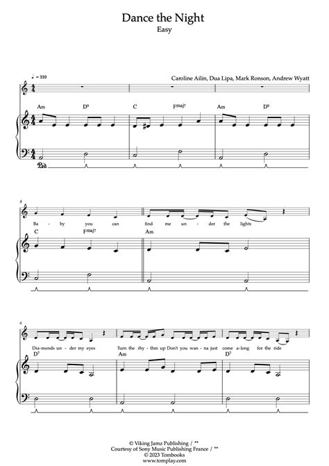 Dance The Night Niveau Facile Piano Solo Dua Lipa Partition Piano
