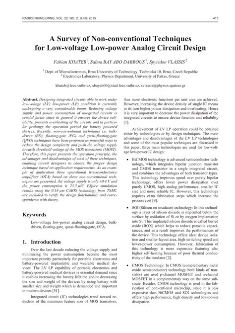 Pdf A Survey Of Non Conventional Techniques For Low Voltage Low Power Analog Circuit Design