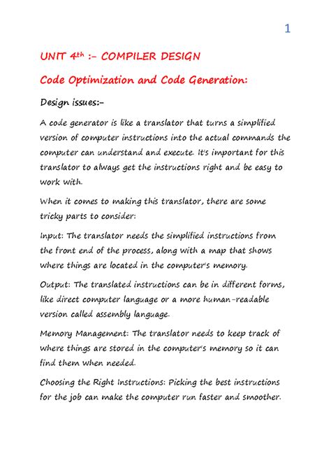 Unit 4th Compiler Unit 4 Th Compiler Design Code Optimization And