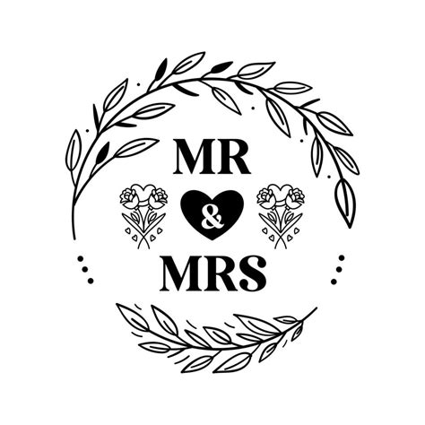 Hand Lettering Mr And Mrs Wedding Bride Groom Couple Love Heart