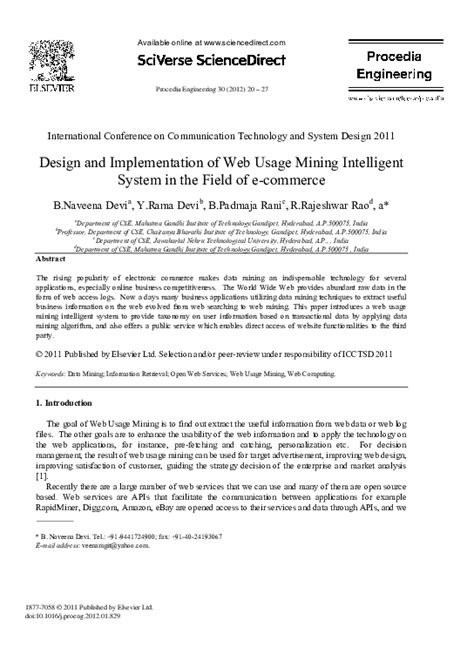 Pdf Design And Implementation Of Web Usage Mining Intelligent System In The Field Of E Commerce