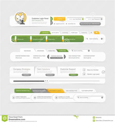 Website Template Design Menu Navigation Elements With Icons Set Inside