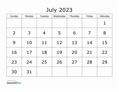 Printable July 2023 Calendar