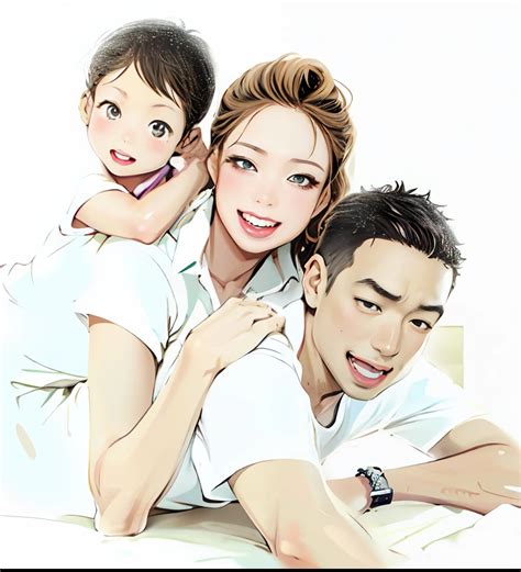 สไตล์สองมิติ，รูปแบบของอะนิเมะ，หน้าอกใหญ่สวย，แบบละเอียด，มีคุณภาพสูง，8ก ครอบครัวโพสท่าถ่ายรูปสวม