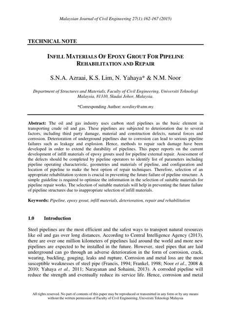 Pdf Infill Materials Of Epoxy Grout For Pipeline Rehabilitation And Repair