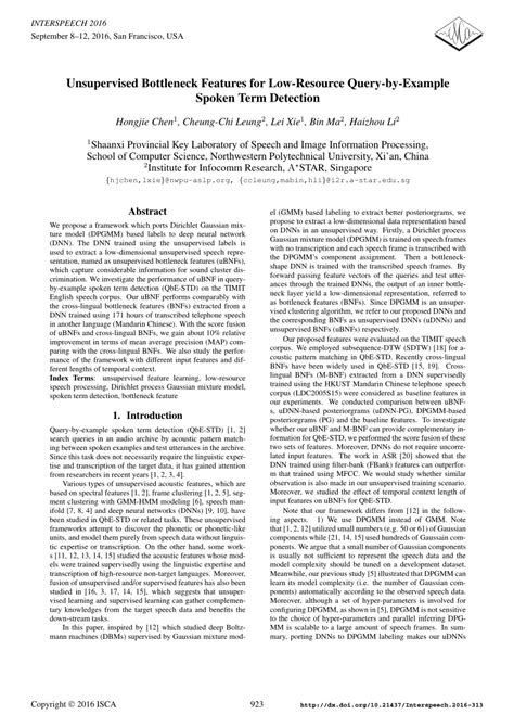 Pdf Unsupervised Bottleneck Features For Low Resource Query By