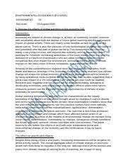 ECS ASSIGNMENT Docx ENVIRONMENTAL ECONOMICS ECS ASSIGNMENT Due Date August