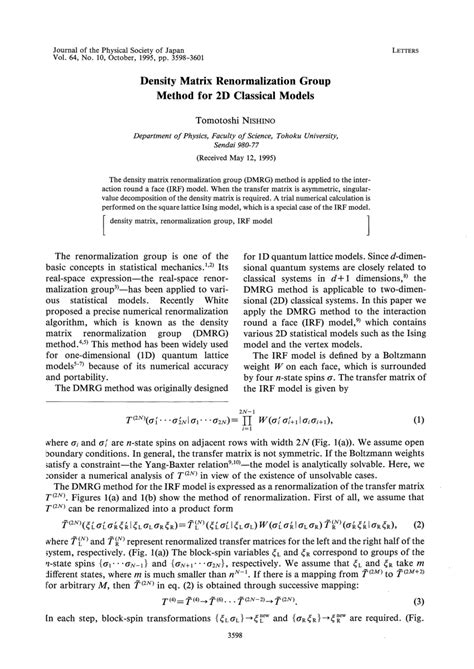 Pdf Density Matrix Renormalization Group Method For 2d Classical Models