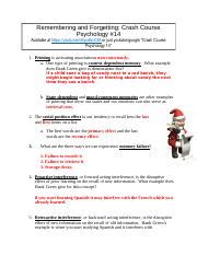 Remembering And Forgetting Docx Remembering And Forgetting Crash Course Psychology