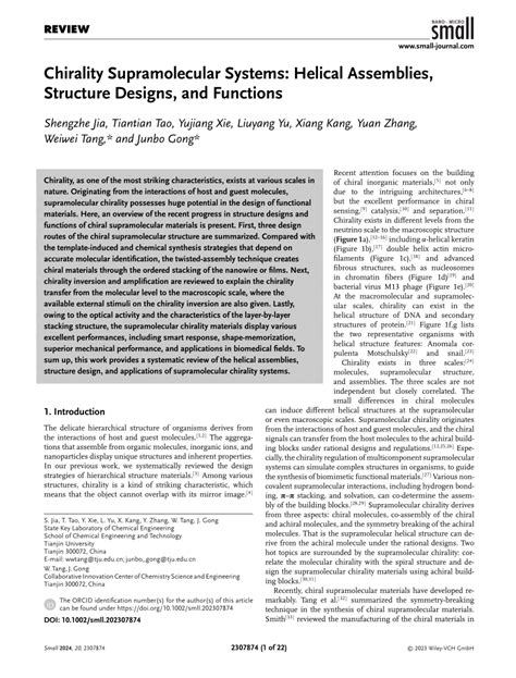 Chirality Supramolecular Systems Helical Assemblies Structure Designs