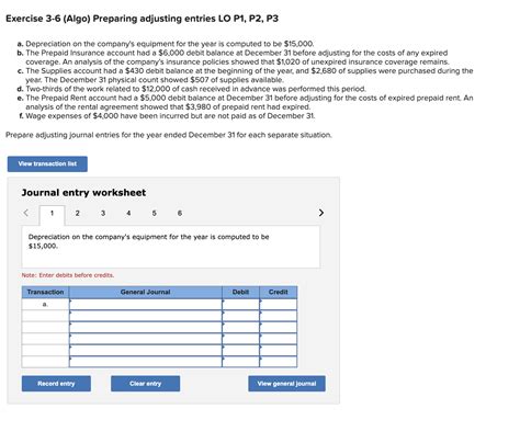 Solved Exercise 3 6 Algo Preparing Adjusting Entries Lo