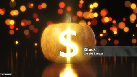 할로윈 호박에 조각 된 달러 기호 배경에 보케 효과와 3d 일러스트 미국 화폐 단위에 대한 스톡 사진 및 기타 이미지 미국 화폐 단위 호박 등불 3차원 형태 Istock