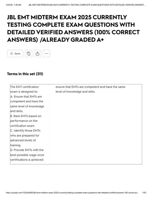 Jbl Emt Midterm Exam Currently Testing Complete Exam Questions