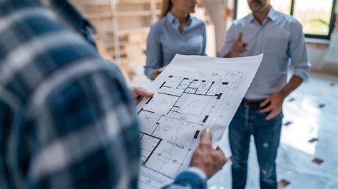 A Man And Woman Are Holding A Drawing Of The Plan Of The Building Premium AI Generated Image
