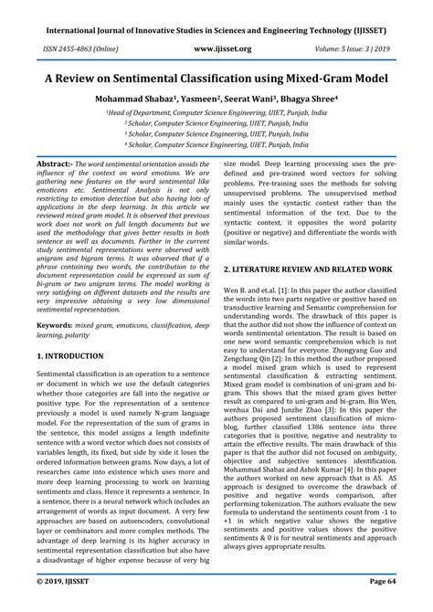 Pdf A Review On Sentimental Classification Using Mixed Gram Model