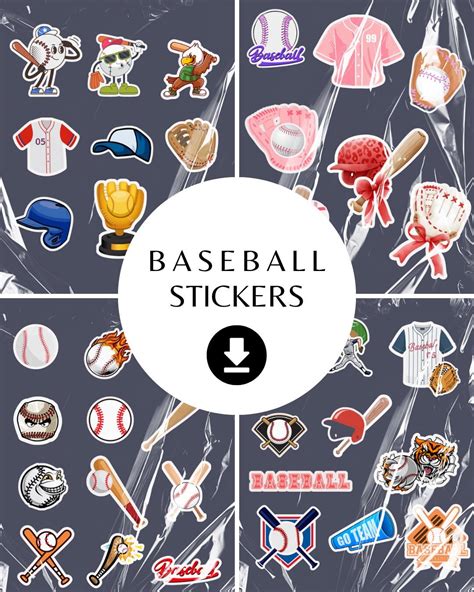 Digital Baseball Stickers Printable Sports Stickers Baseball