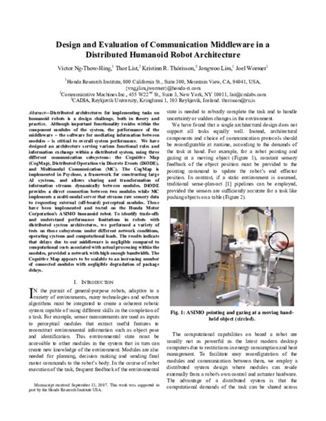 Pdf Design And Evaluation Of Communication Middleware In A Distributed Humanoid Robot Architecture