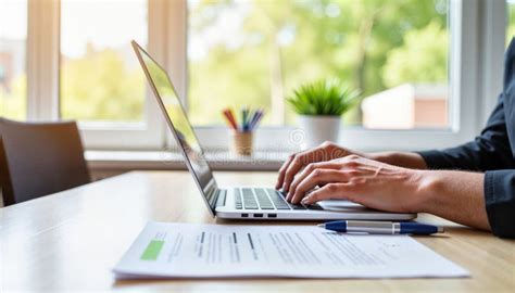 Focused Individual Typing Income Declaration In Modern Office