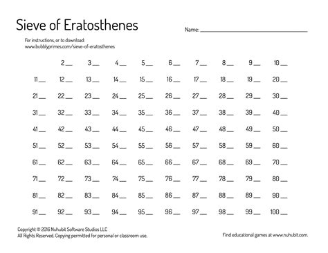 Sieve Of Eratosthenes Worksheet Printable Printable Worksheets