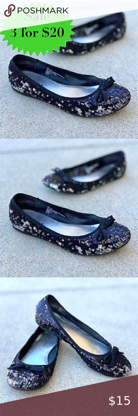 Arizona Ballet Flats Black Silver Sequins Sparkle Shoes Skimmers Women